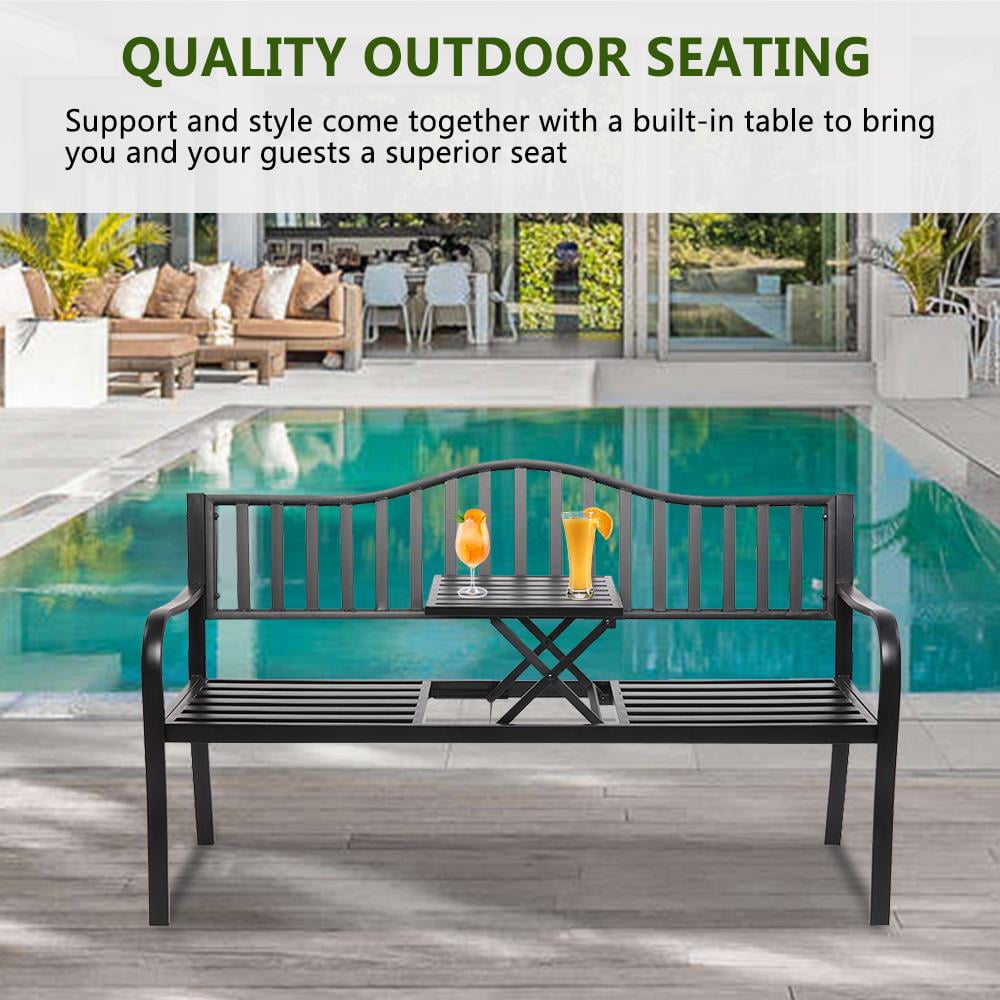 UBesGoo Garden Bench Table Cast Iron Steel Frame Bench 59" - Walmart.com