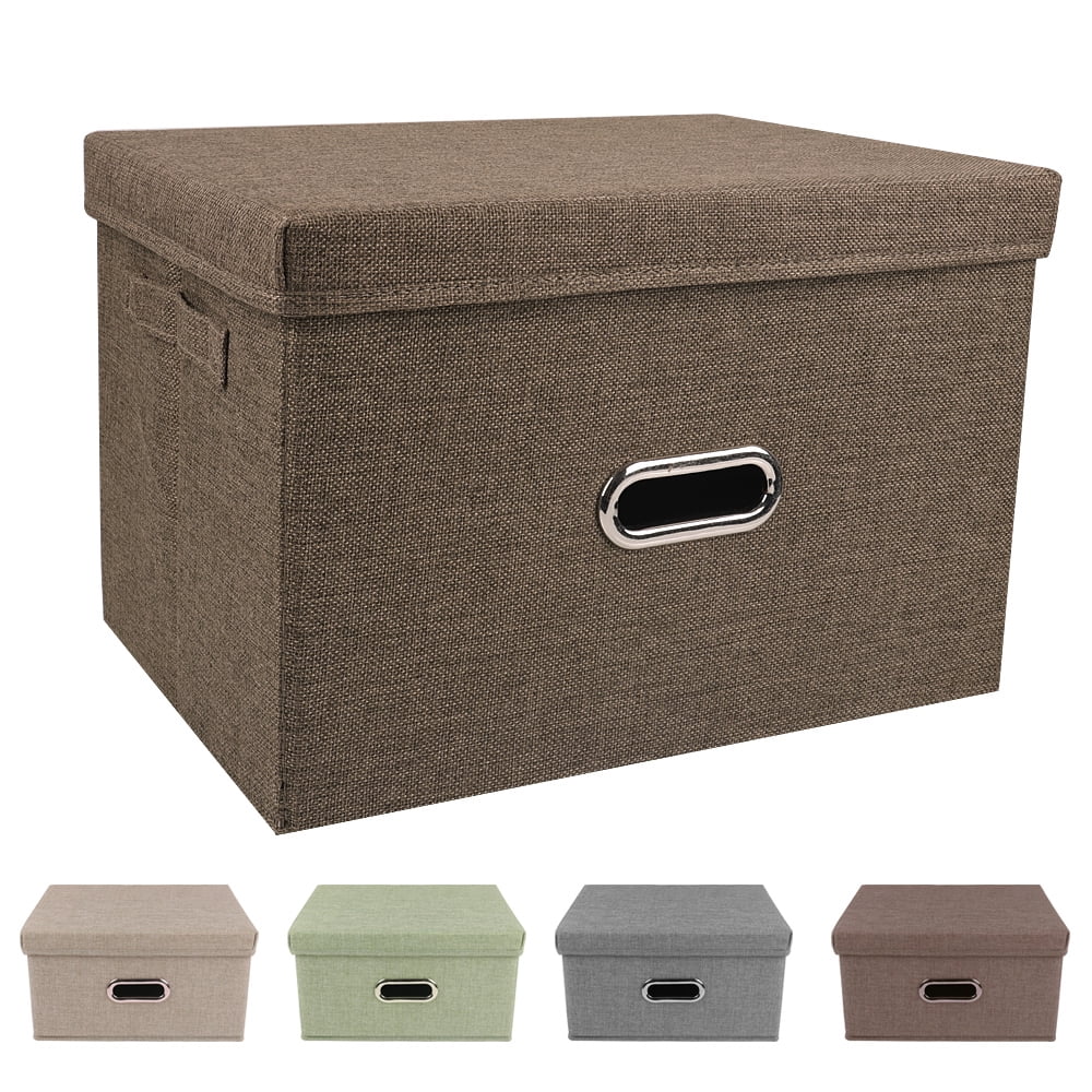 Collapsible Fabric Storage Bin With Handle Lid Foldable Box Linen Large ...