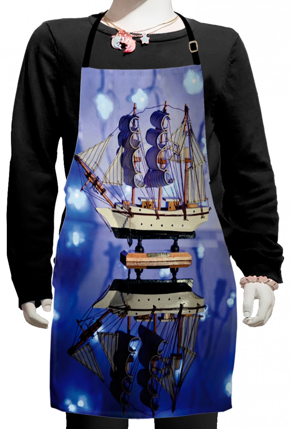Nautical Kids Apron, Close up Photo Model of a Ship with Sails on ...