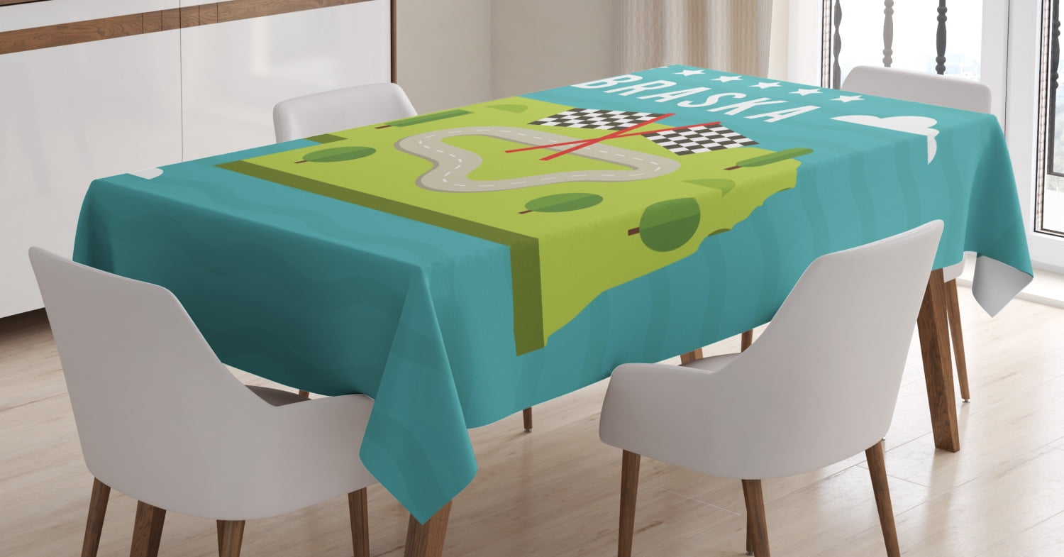 Nebraska Tablecloth, Map of Nebraska State Flags Road and Green Trees ...