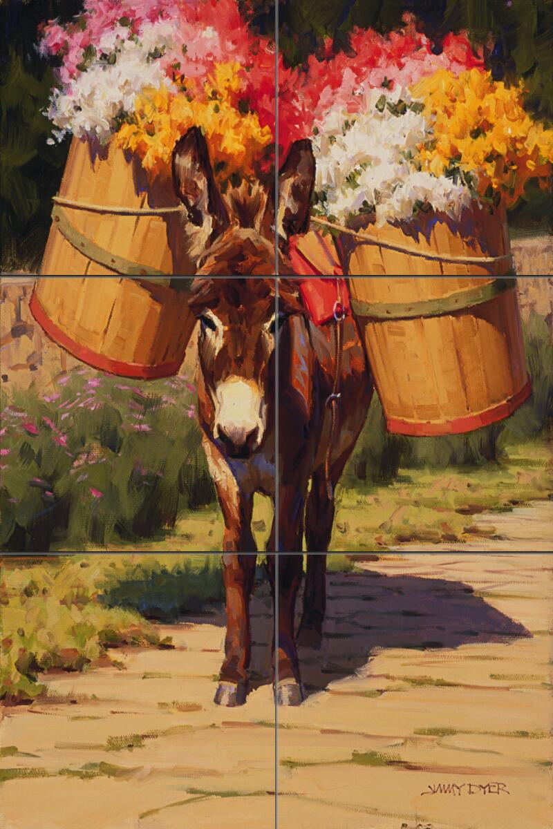 Tile Mural Kitchen Backsplash - Donkey with Flowers - by Jimmy Dyer ...