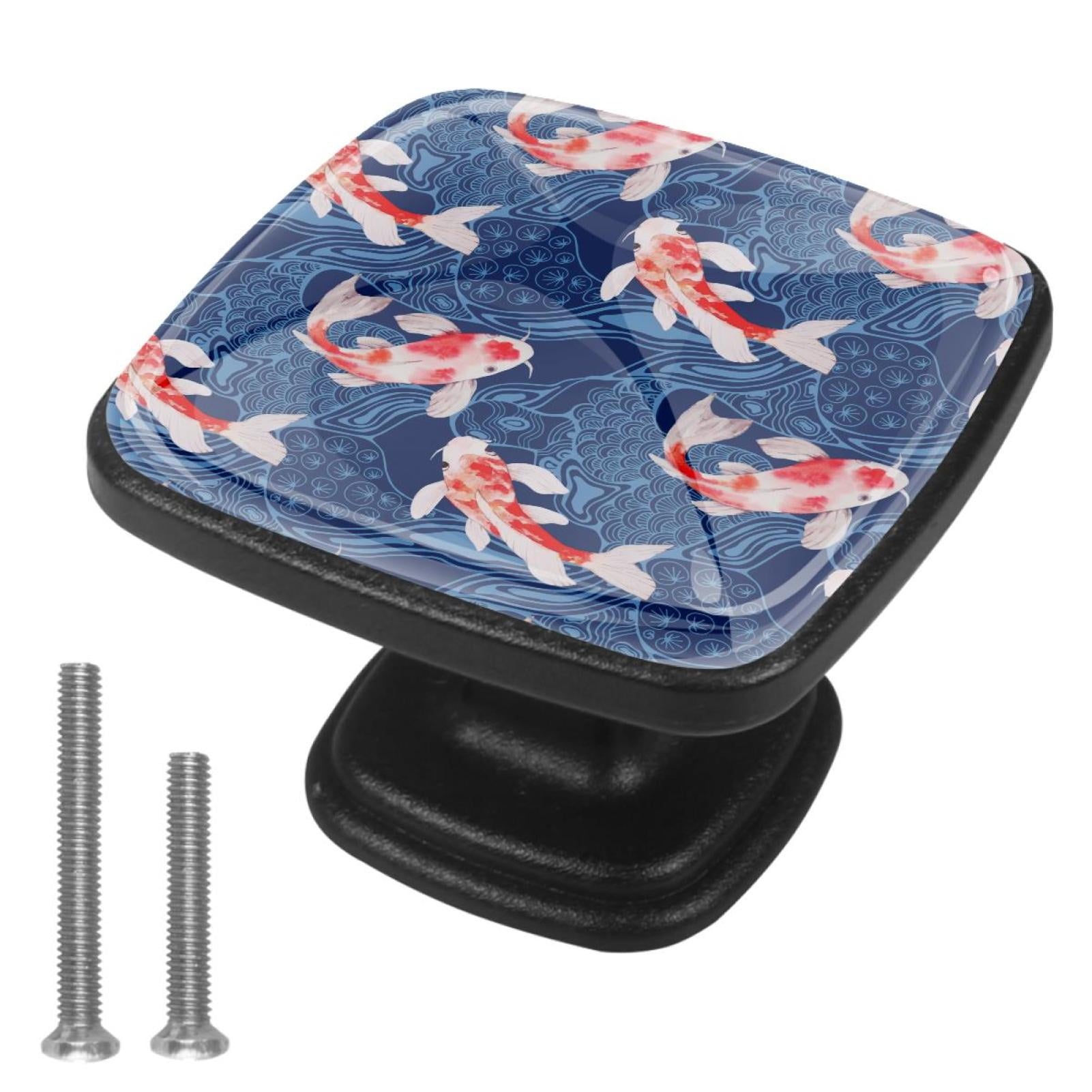 4 Pcs Cabinet Handle Drawer Pulls Watercolor Koi Fish Knobs with Screws ...