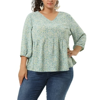 Unique Bargains Women's Plus Size Outfits Fashion Floral Ruffle Flowy Babydoll Blouse - Walmart.com