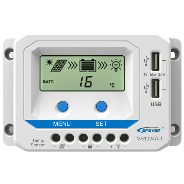 ViewStar-AU Series 10A PWM Solar Charge Controller for 12V/24V Solar Panel System LCD Display ...