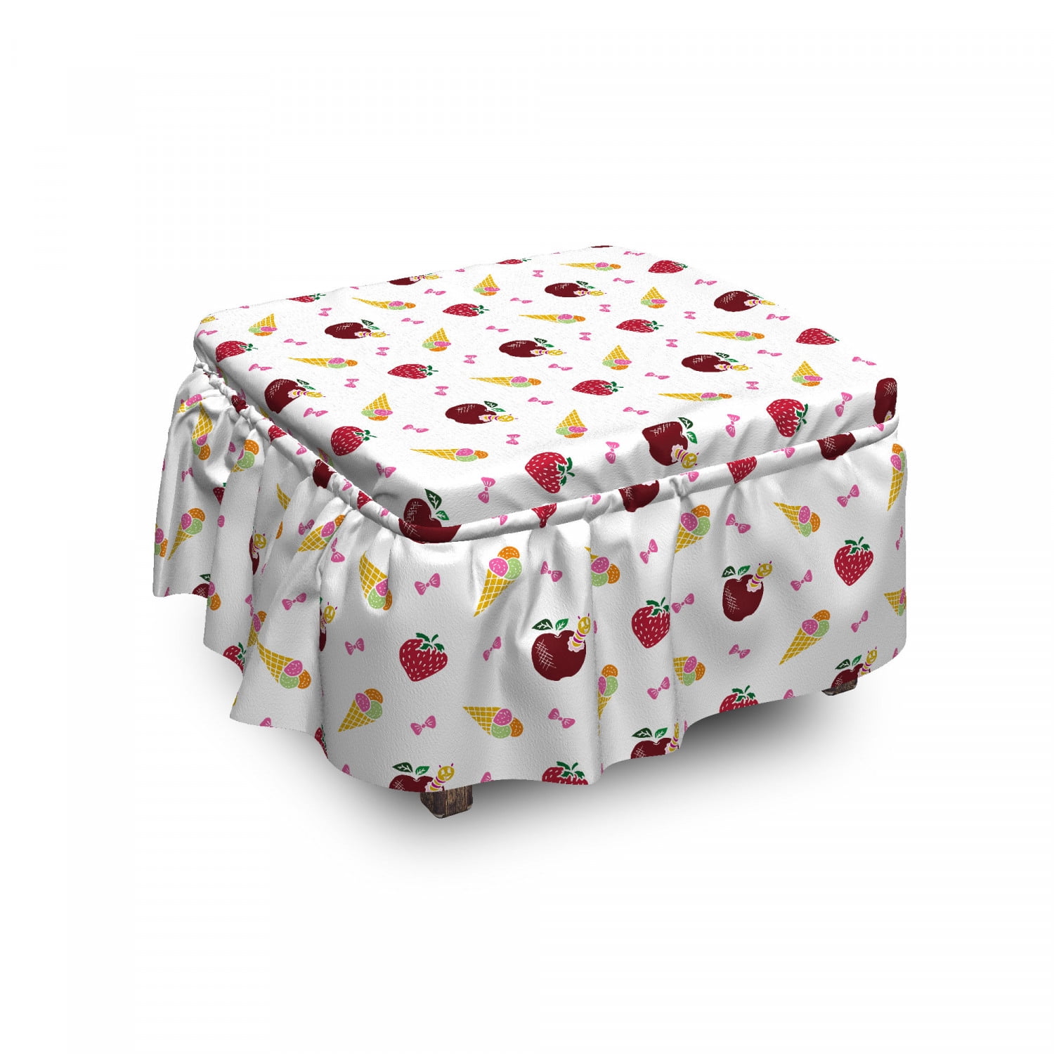 Ice Cream Ottoman Cover, Colorful Summer Sweets, 2 Piece Slipcover Set ...