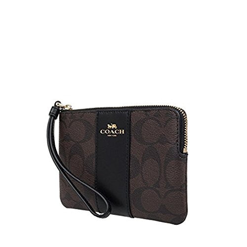 Coach F58035 Corner Zip Wristlet in Signature Coated Canvas Brown Black ...
