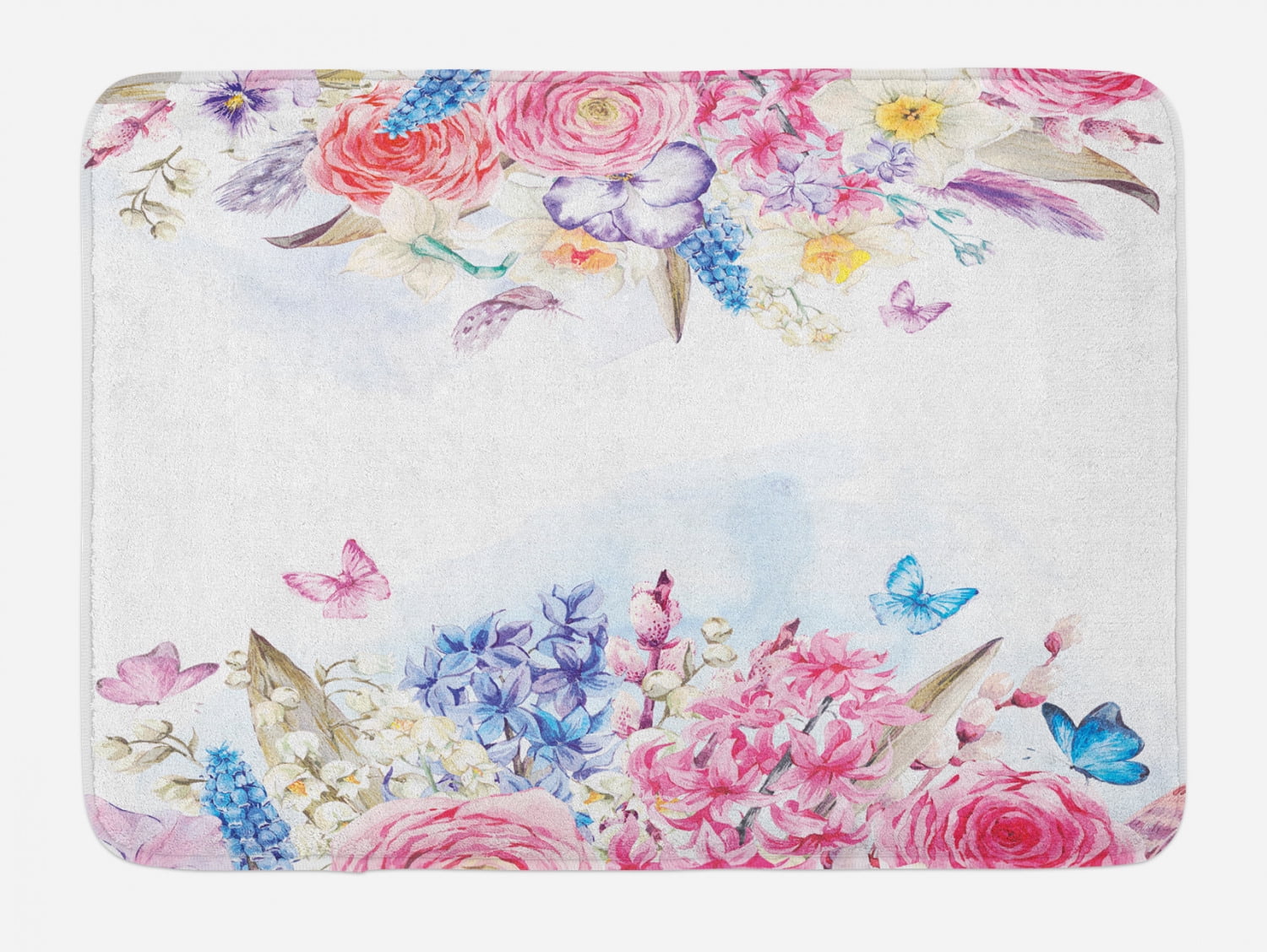 Shabby Chic Bath Mat, Romantic Garden Roses Flowers Daisies Leaves ...