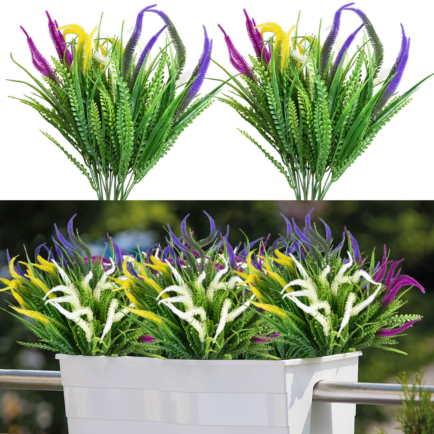 Coolmade 8Pcs 18" Artificial Plants Flowers Fake Outdoor UV Resistant ...