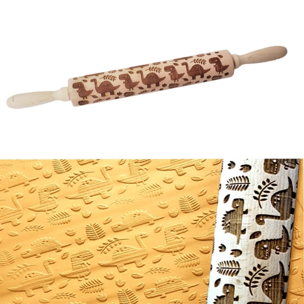 Dinosaur Pattern Rolling Pin, Wooden Laser Engraved Rolling Pin ...