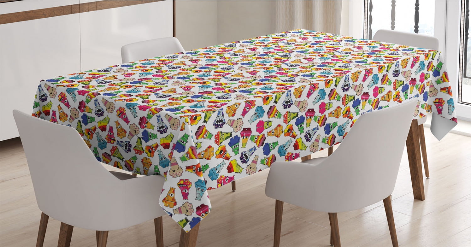 Funny Tablecloth, Playful Friendly Monsters Cartoon Characters with ...