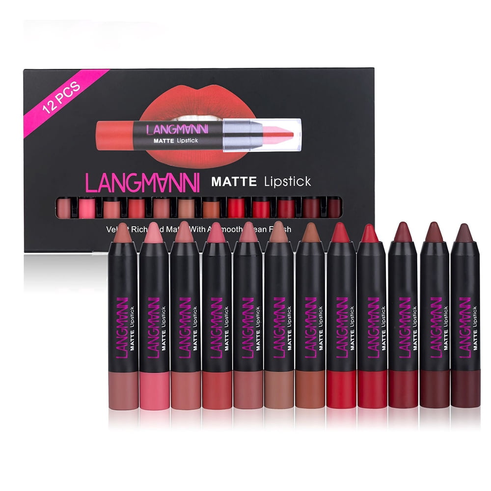 Juego de 12 labiales mate Langmanni, duraderos y resistentes al agua ...