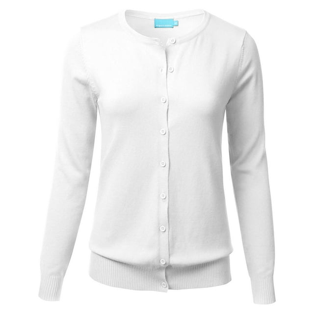 Women Crew Neck Button Down Long Sleeve Soft Knit Cardigan Sweater S