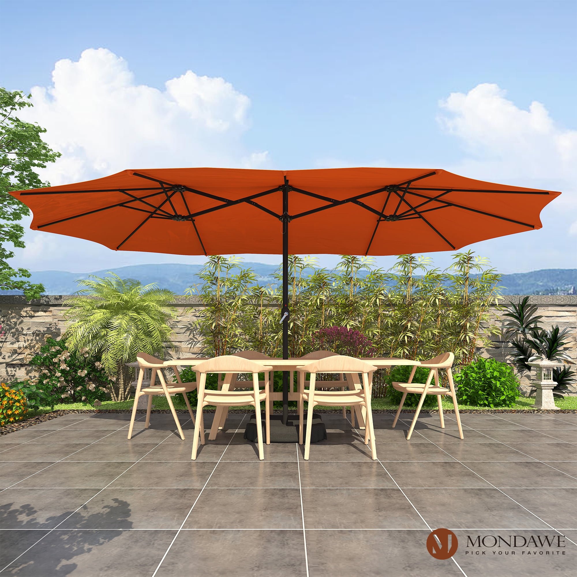 15ft Large Patio Umbrellas with Base Included, Outdoor Double-Sided ...