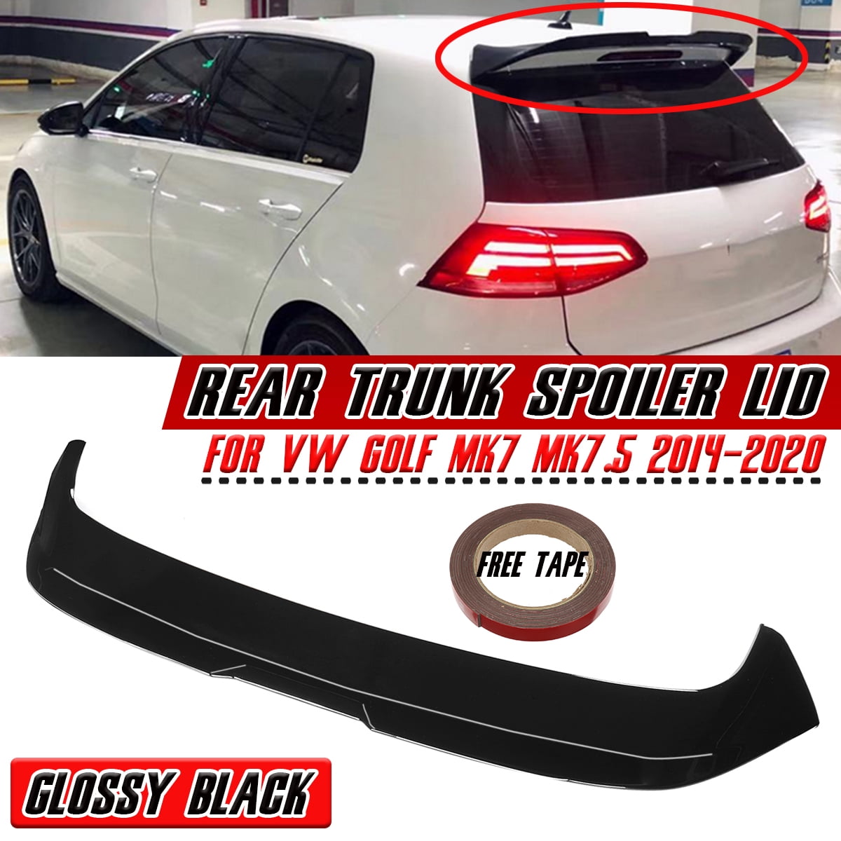 Buy For VW Golf MK7 MK7.5 2014-2020 Glossy Black Rear Trunk Spoiler Lid ...