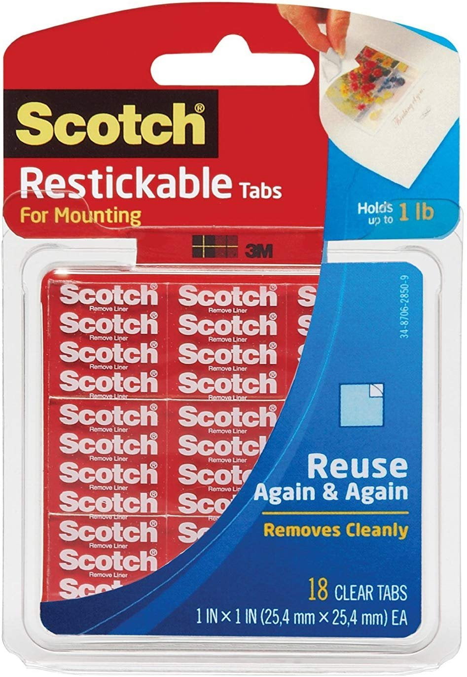Scotch Restickable Tabs, 1 x 1 Inches, 18 Squares, 4-PACK - Walmart.com