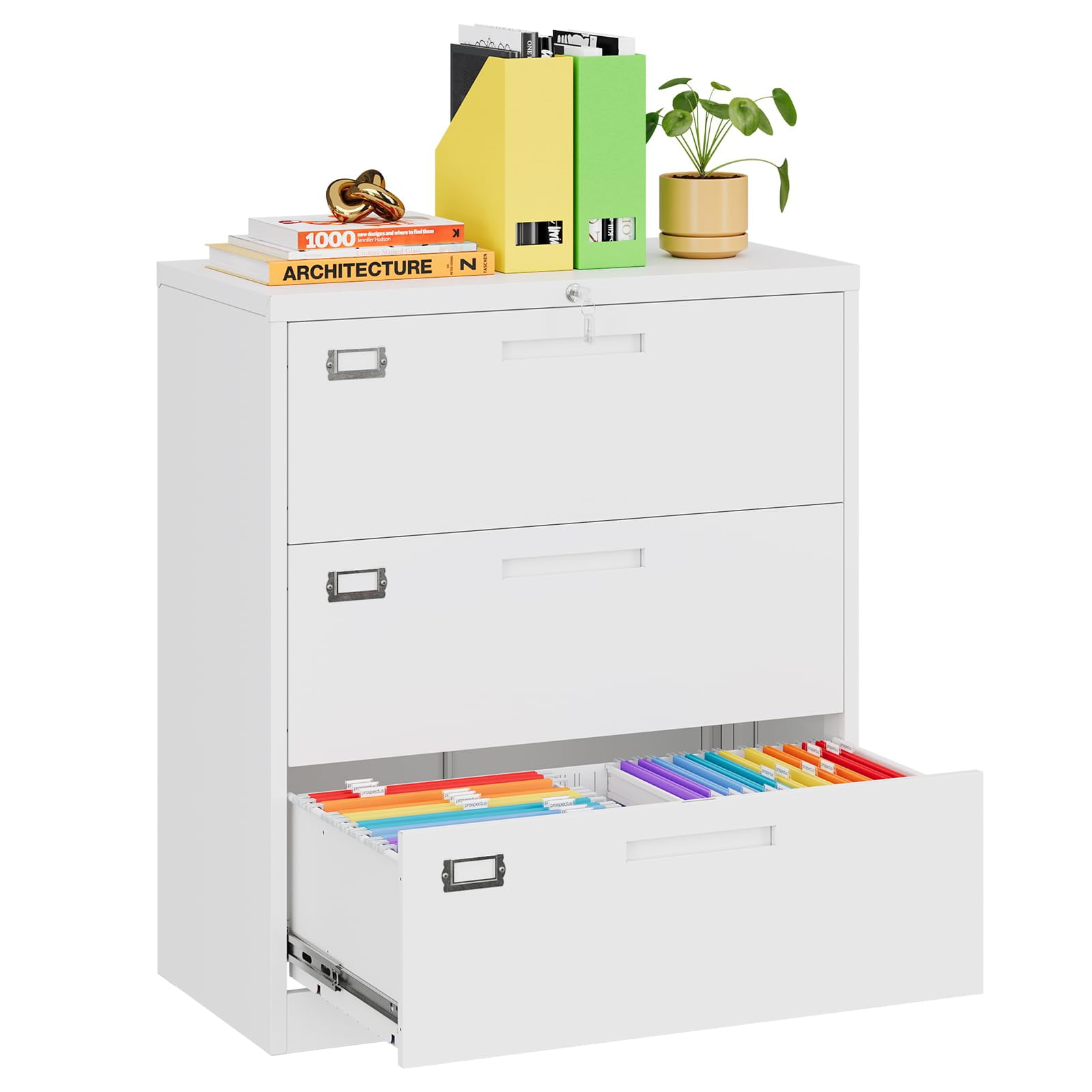 Click here for Miiiko Lateral File Cabinet 3 Drawer  White Metal... prices