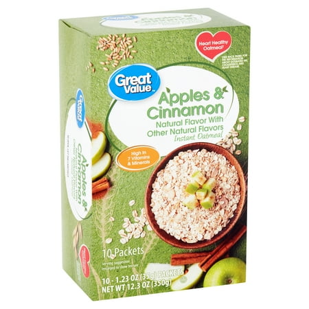 Great Value Apples & Cinnamon Instant Oatmeal, 1.23 oz, 10 Count ...