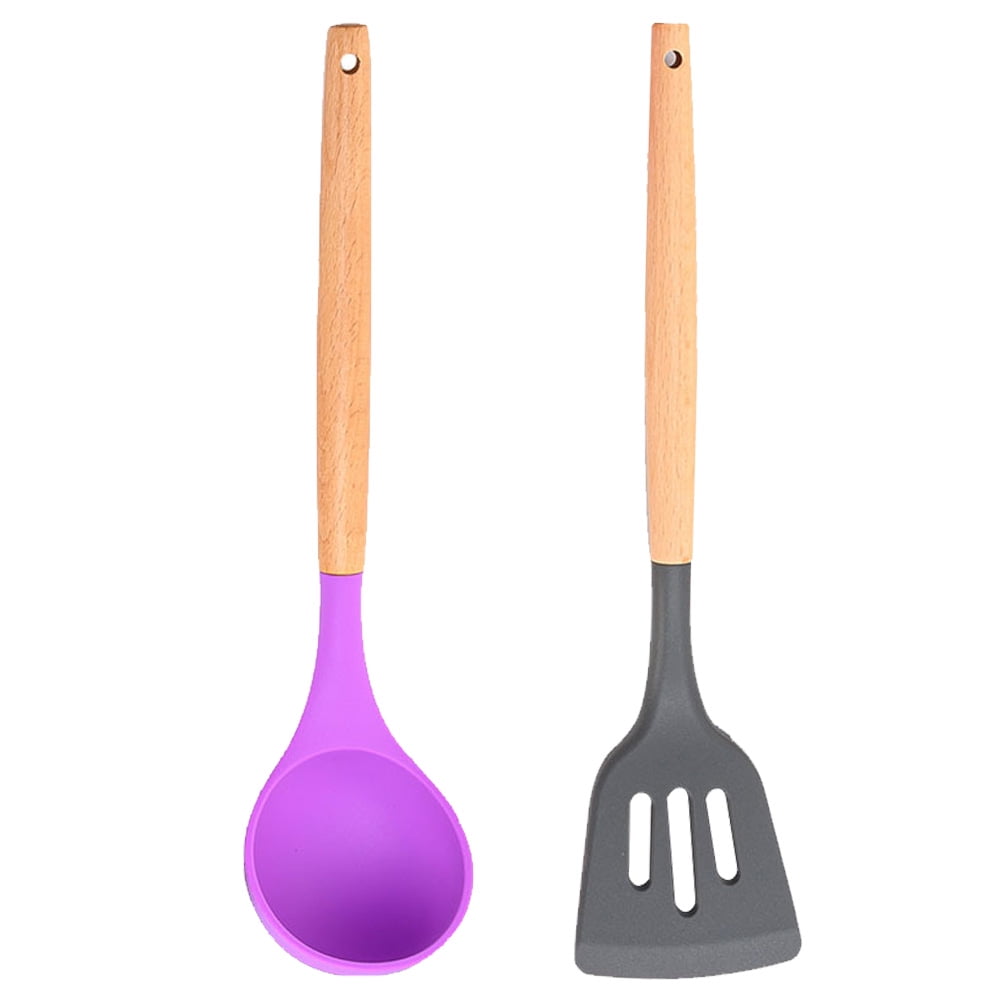 BPA Free Non-Stick Silicone Cooking Kitchen Utensils with Wooden Handle ...