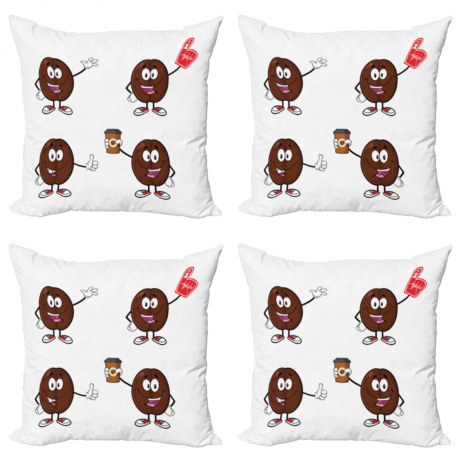 Coffee Throw Pillow Cushion Case Pack of 4, Cartoon Characters Mascots ...