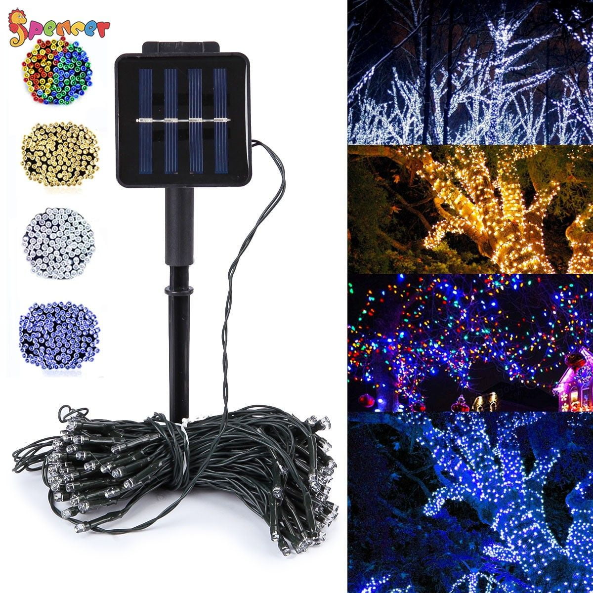 Spencer 100 LED Solar Powered String Lights 39.4ft Outdoor Fairy Lights ...