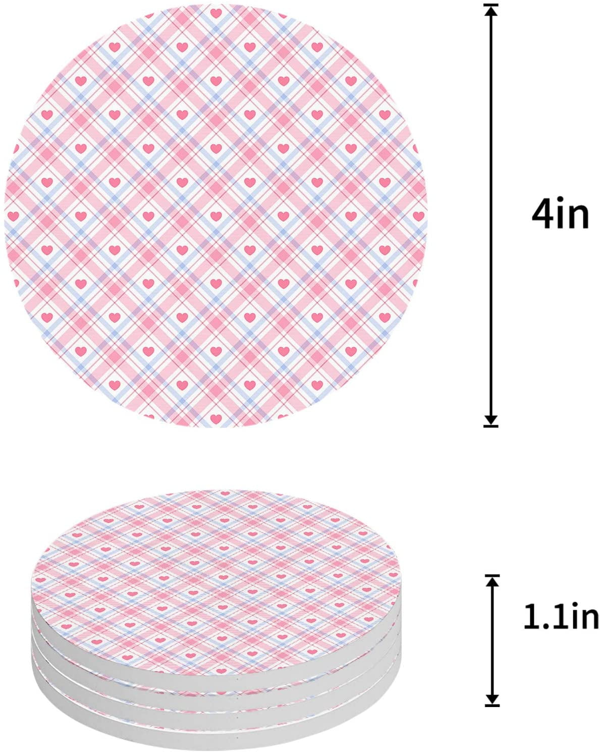 ZHANZZK Sweet Pink Love Heart Lattice Texture Set of 6 Round Coaster ...