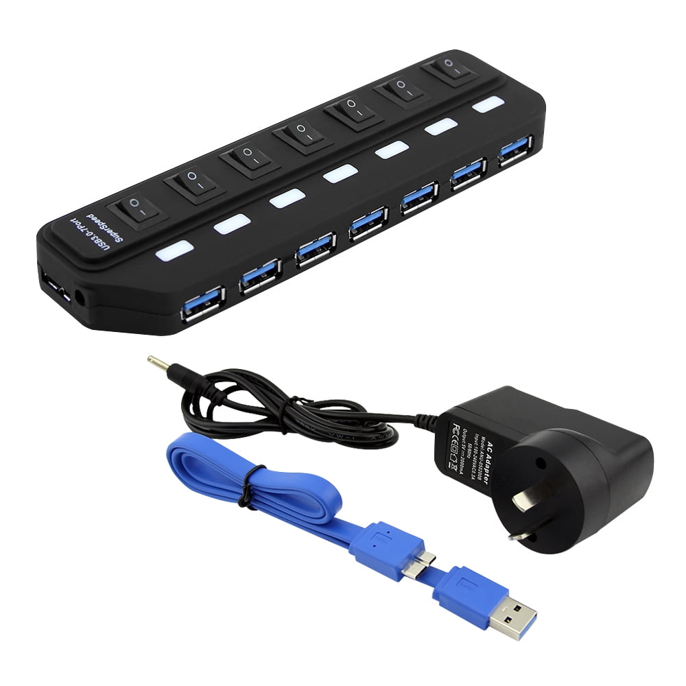 USB turn with light Switch 7-port HUB3.0 Black - Walmart.com