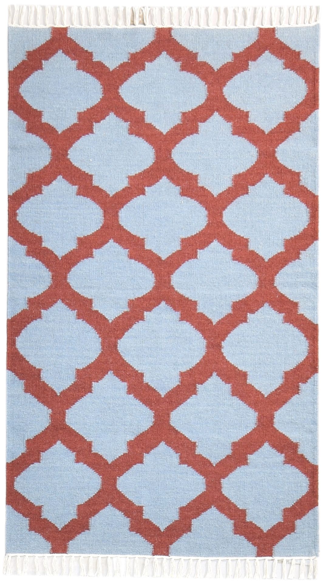 Blue Wool Rug 3' X 5' Modern Dhurrie Moroccan Scroll Tile Small Carpet ...