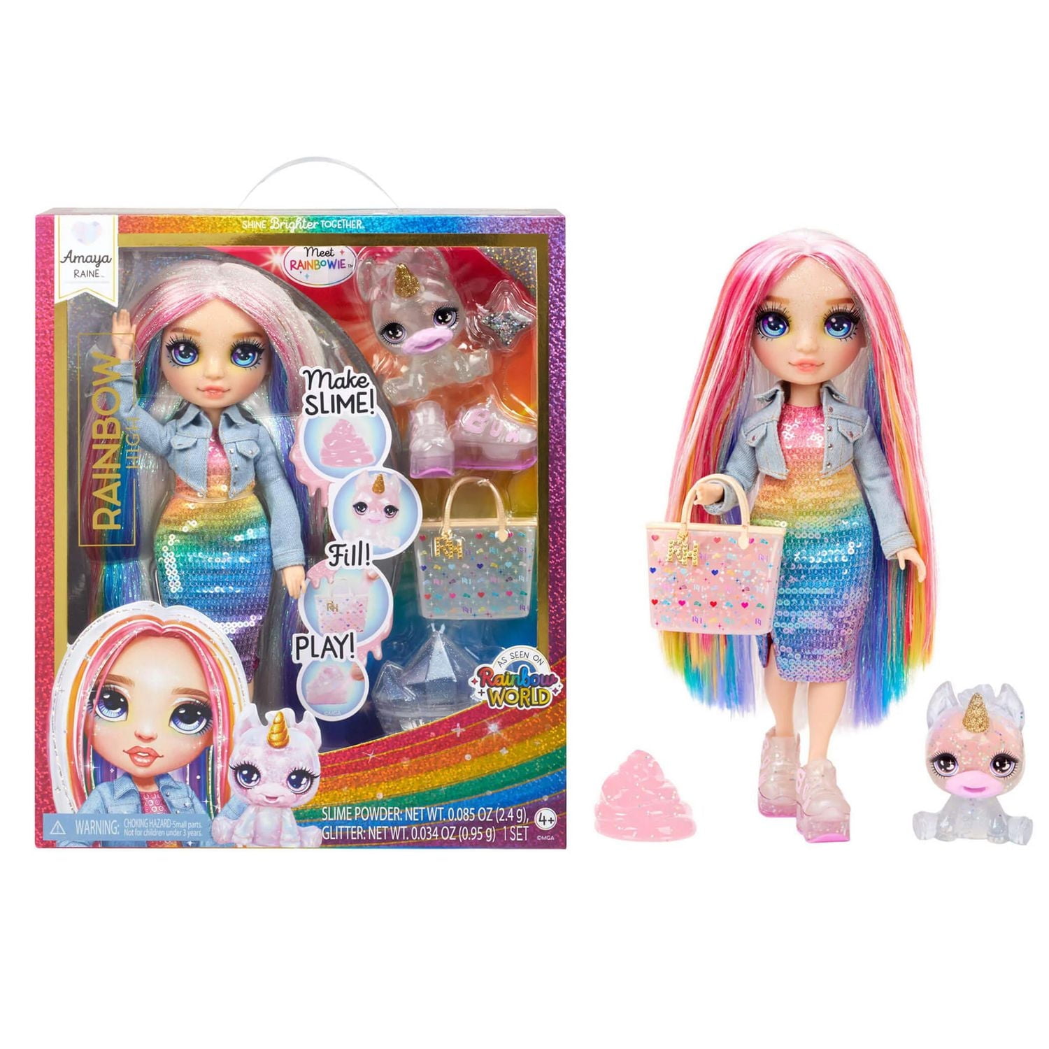Rainbow High Amaya (Rainbow) with Slime Kit & Pet - Rainbow 11” Shimmer ...