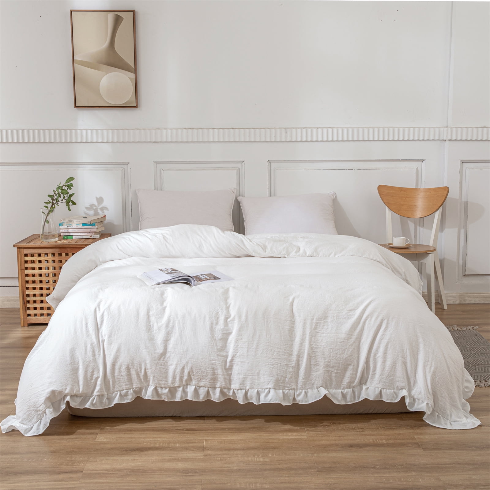 Move Over White Ruffle Duvet Cover Queen Only Soft Washed Microfiber ...