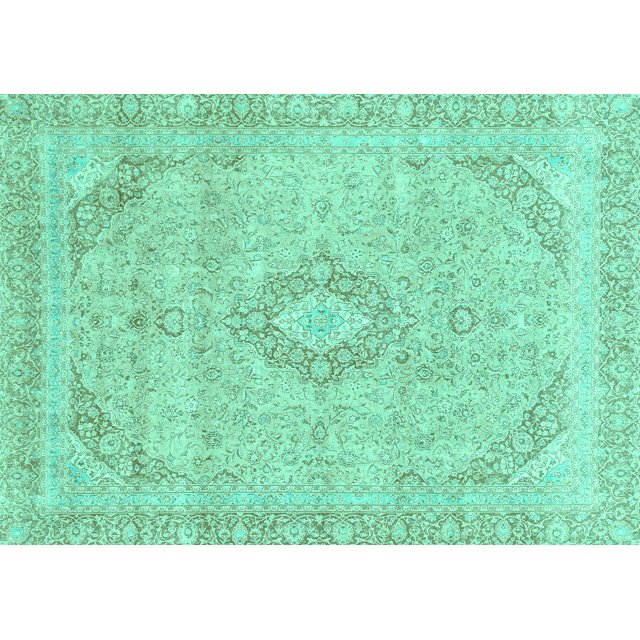 Ahgly Company Machine Washable Indoor Rectangle Abstract Turquoise Blue ...