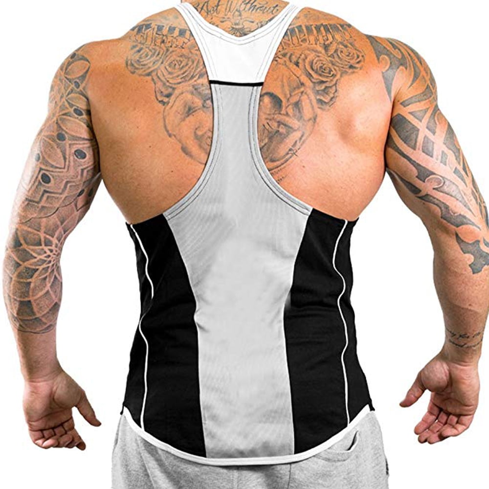 Hirigin Mens Fitness Gym Muscle Cut Stringer Bodybuilding Workout
