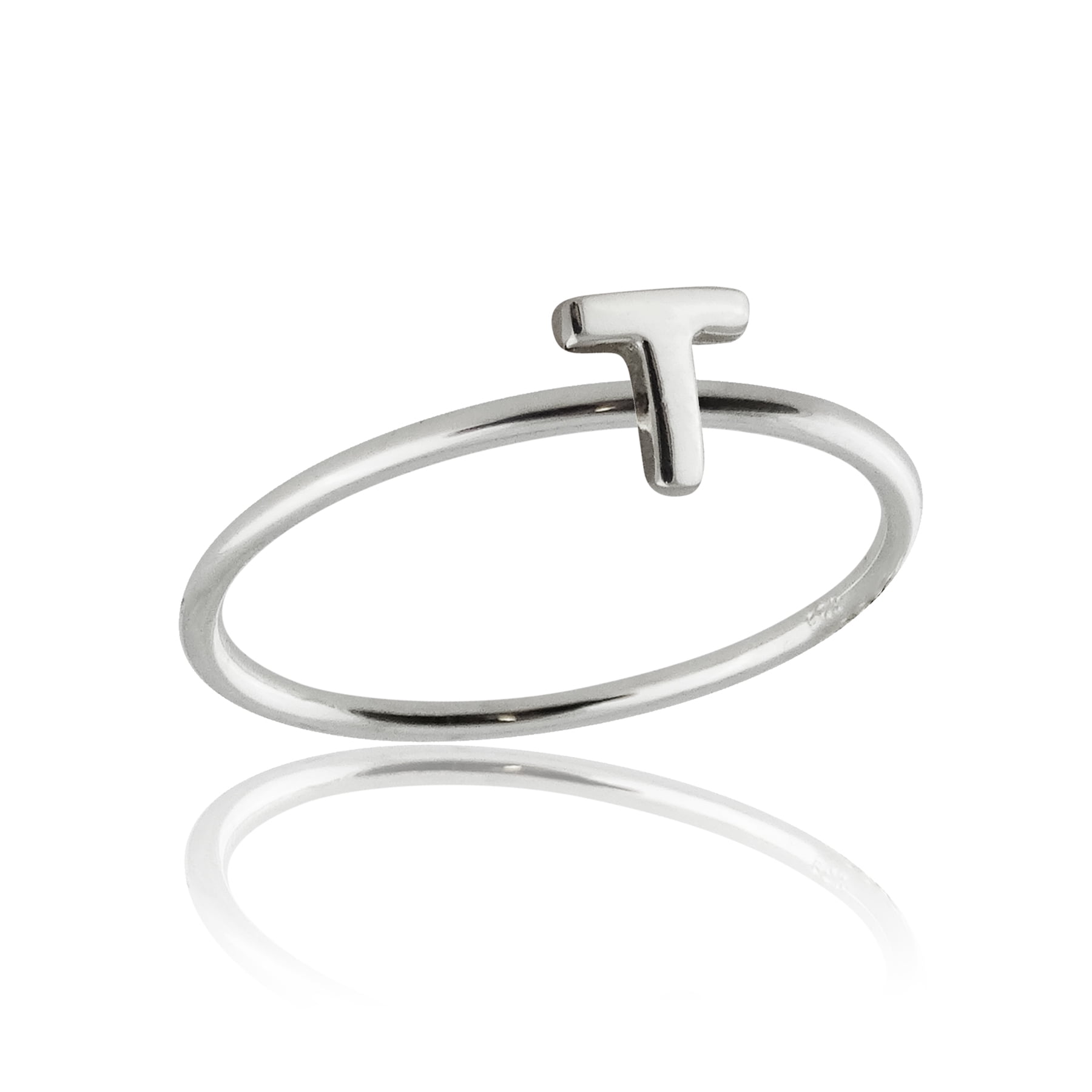 Sterling Silver Letter T Stacking Ring Band, Sizes 5, 6, 7, 8, 9, 10 (5 ...