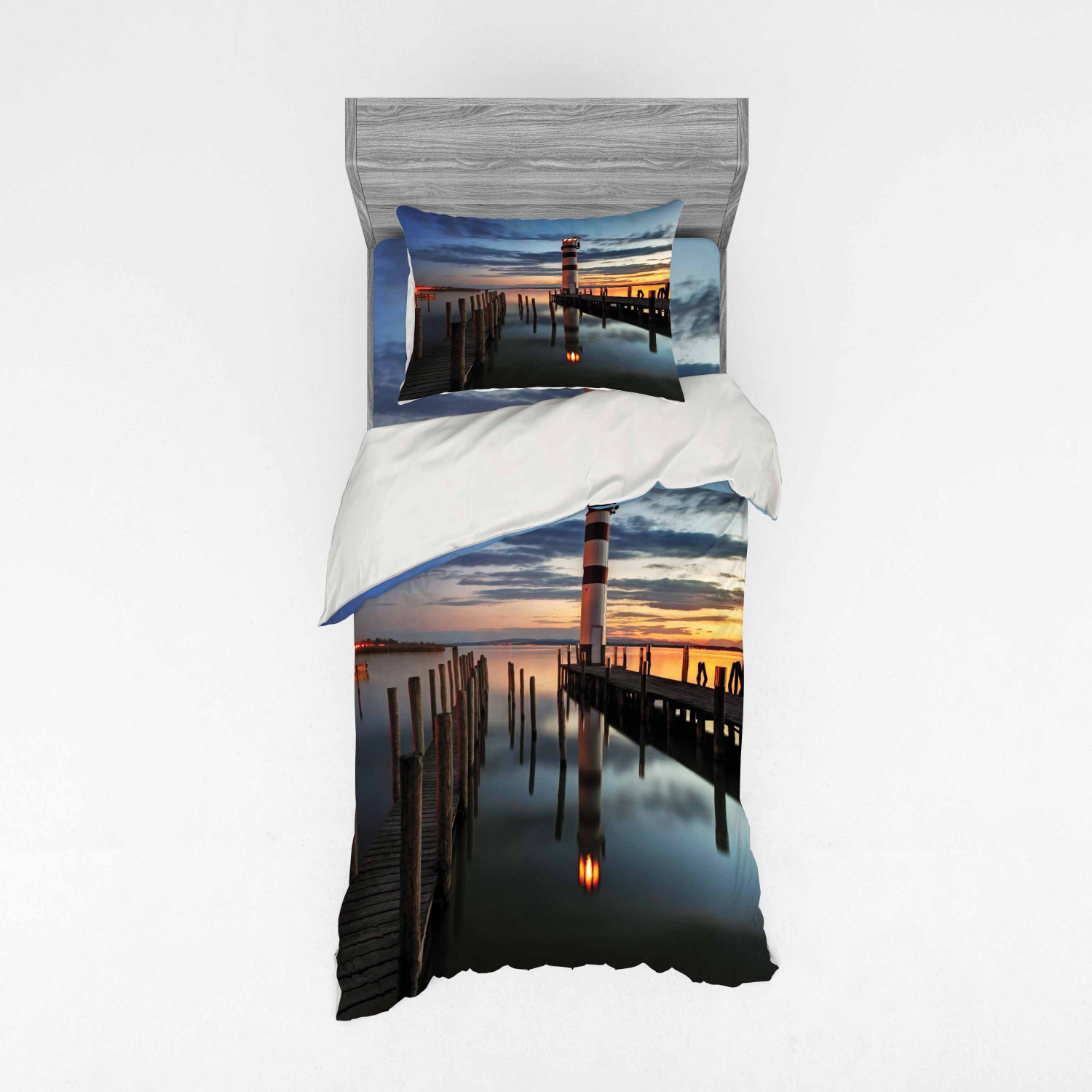 Ambesonne Colorful Bedding Set 3 Pcs, Lighthouse Calm Dusk, Twin XL ...