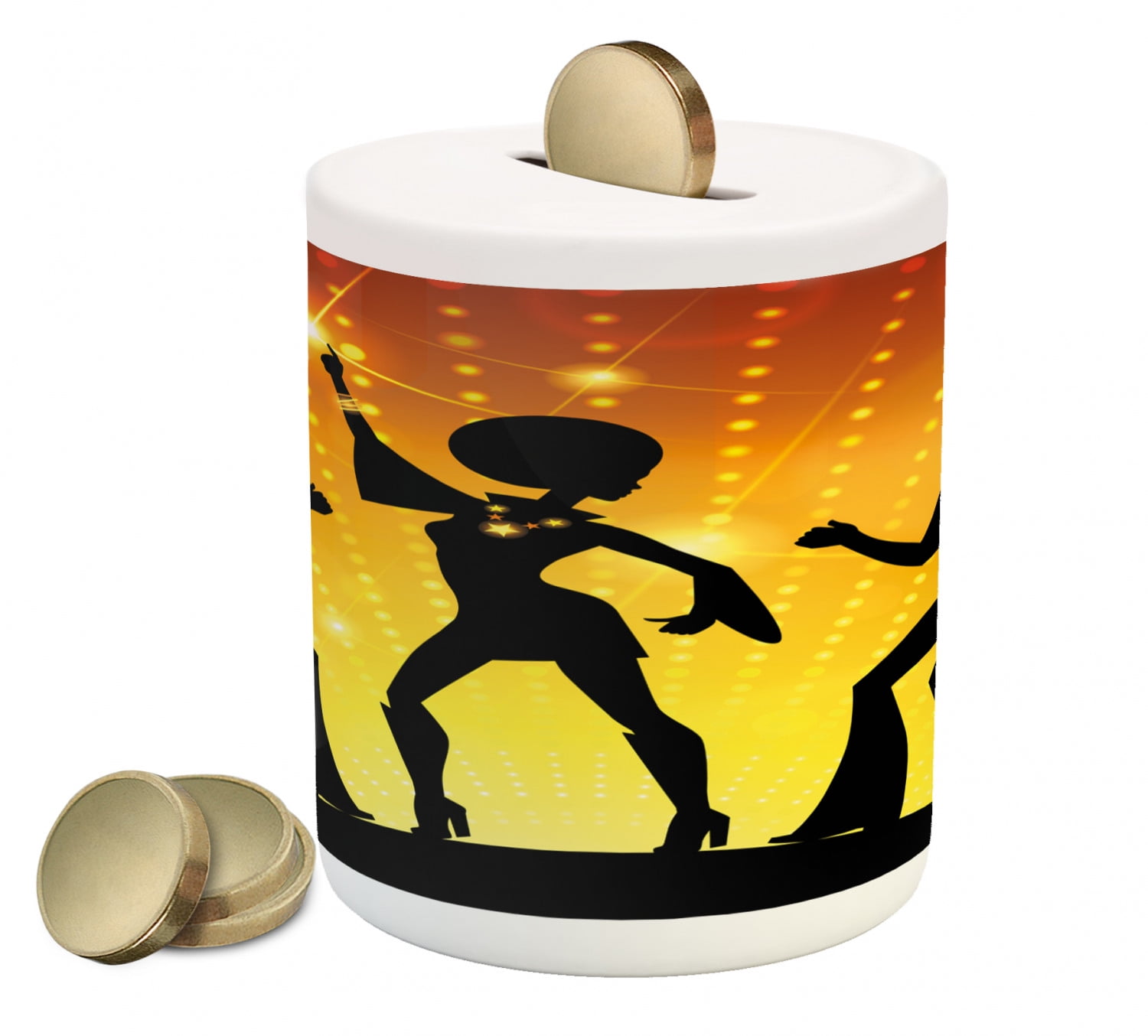 70s Party Piggy Bank, Dancing People in Disco Night Club with Afro Hair ...