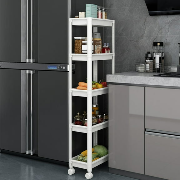 Slim Storage Cart 4-Tier Rolling Kitchen Utility Cart White Narrow ...