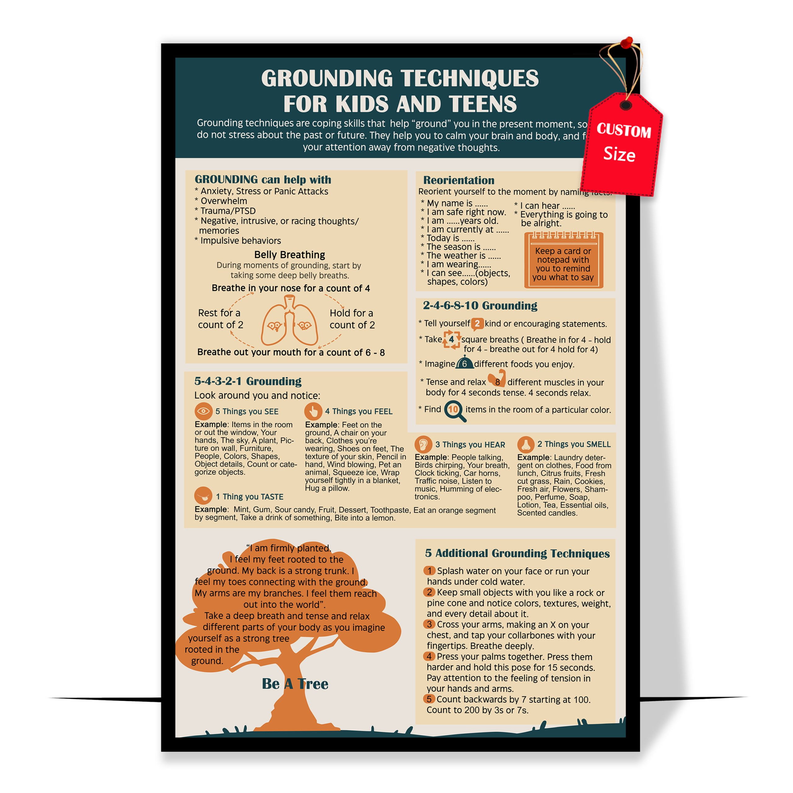 LOLUIS Grounding Techniques Poster, Mental Health Poster for Kids Teens ...