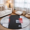 Abstract Red Black Geometric Art Round Rug 3ft Retro Painting Texture ...