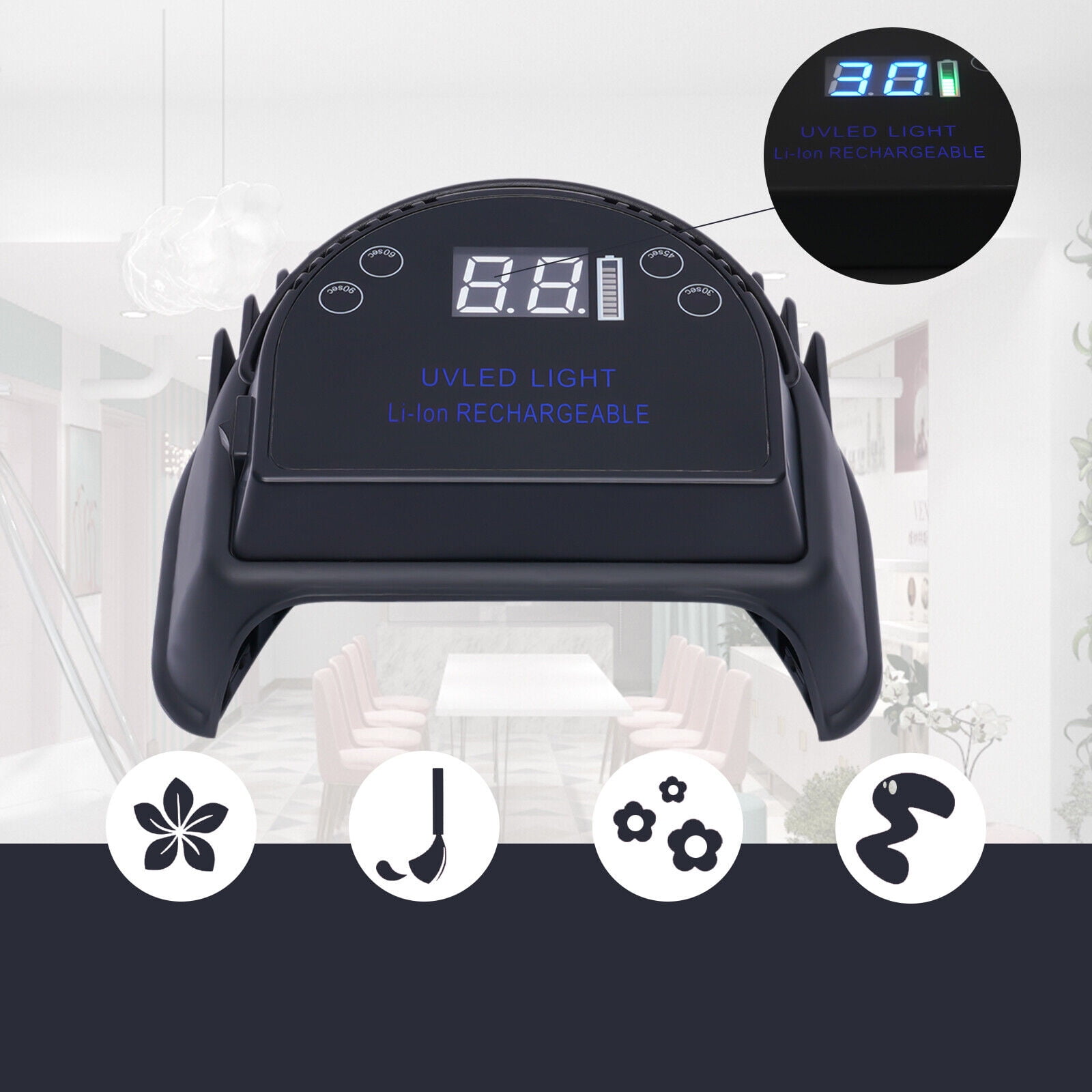 64W Rechargeable Pro LED Nail Light Art Polish Dryer Manicure Timer ...