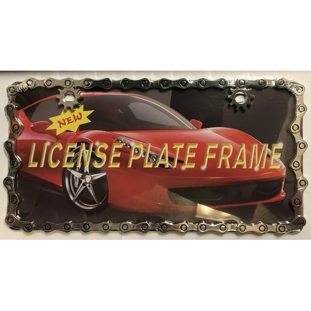 Chrome Bike Chain License Plate Frame with Caps - Walmart.com