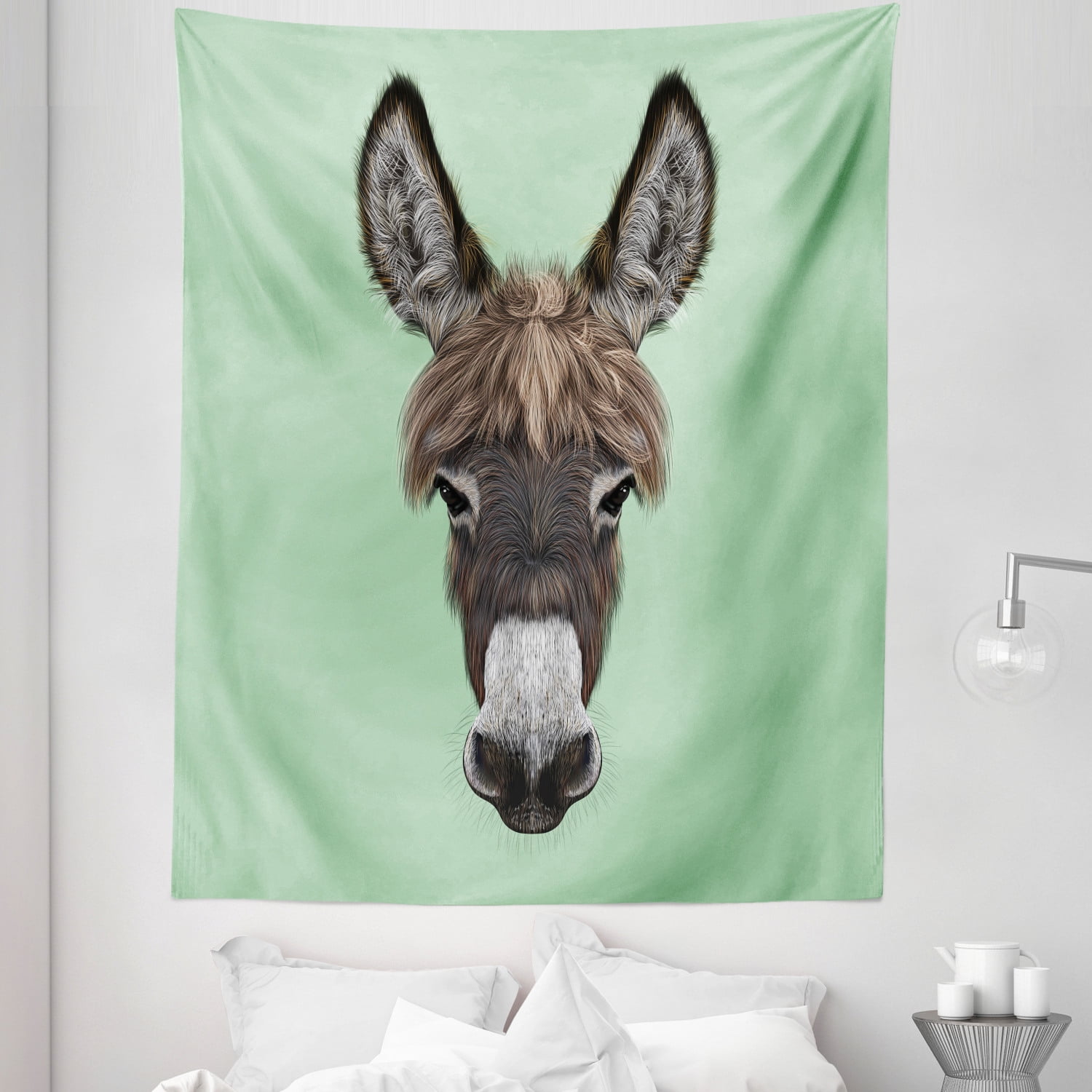 Donkey Tapestry, Illustrated Portrait of a Donkey with Luxuriant ...