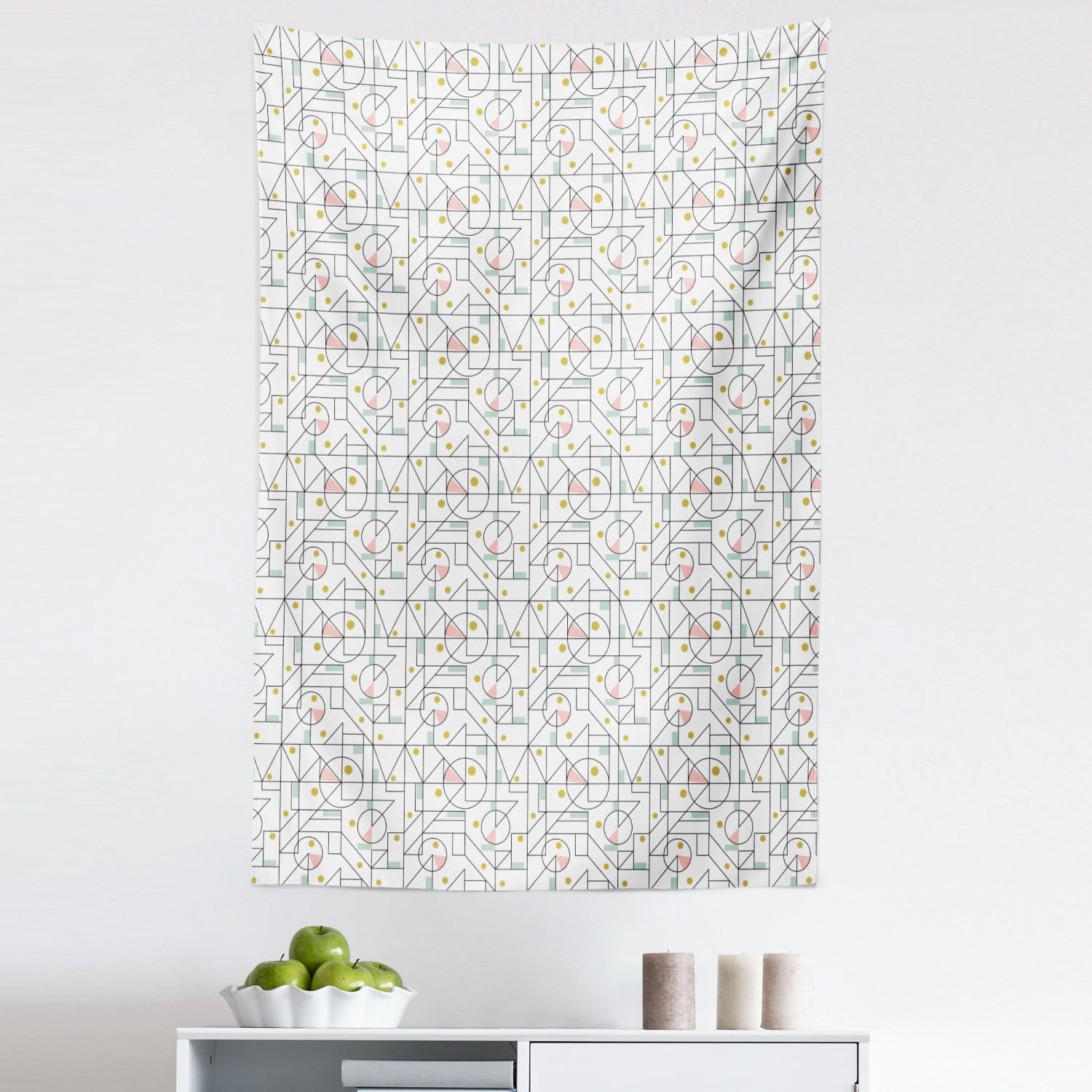 Geometric Tapestry, Shapes Illustration with Polka Dots Ovals Modernist ...