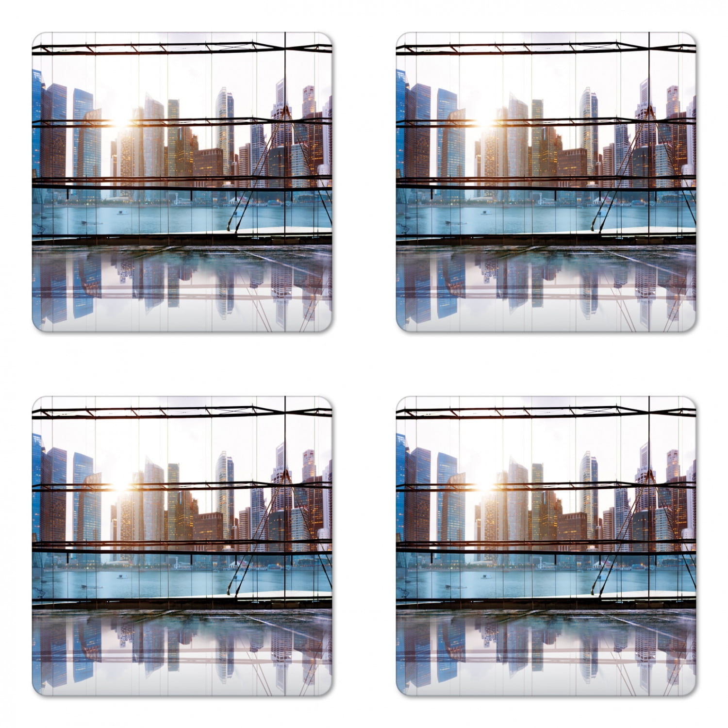 Modern Coaster Set of 4, Scenery of Modern Futuristic Metropolitan City ...