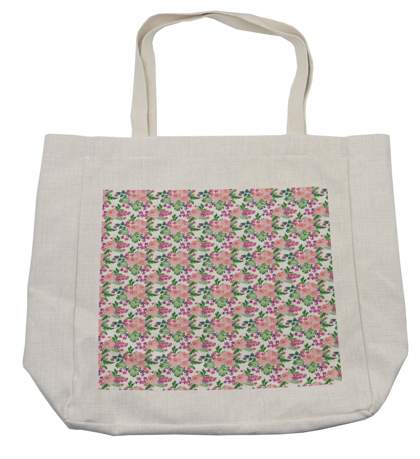 Rose Shopping Bag, Pastel Blooms Summer Garden Leaves Revival Bouquets ...