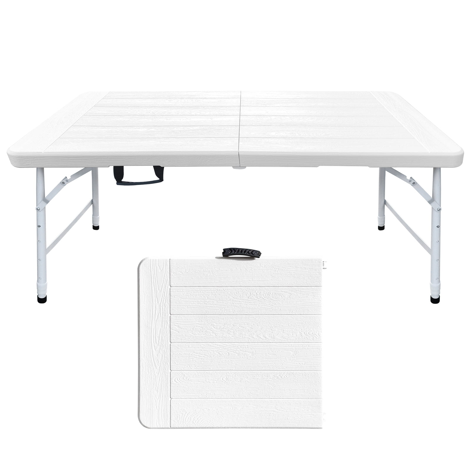 Noble House 4ft White Wood-Grain Folding Table,Portable Plastic Table ...
