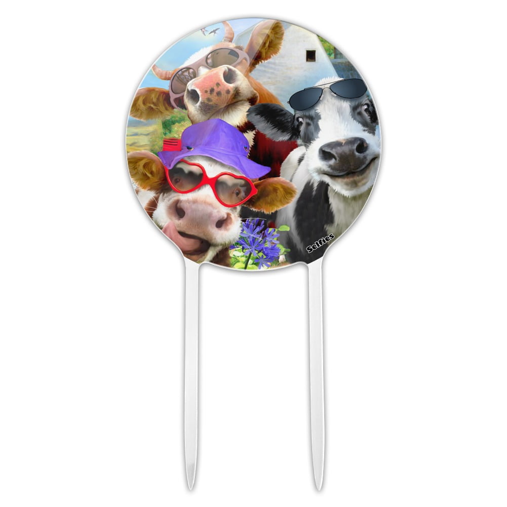 Acrylic Udderly Cool Cow Farm Selfie Cake Topper Party Decoration for ...