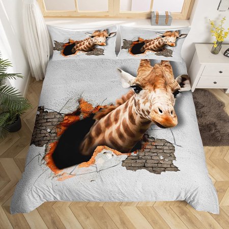 Giraffe Bedding Set Full Size 3D Brick Wall Background Comforter Cover ...