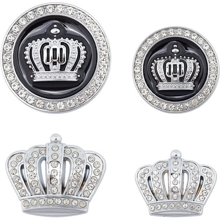 JOYWE Set of 4 Flat Round Platinum Crystal Crown Car Logo Stickers with ...