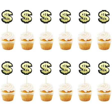12 Pcs Dollar Sign Cupcake Toppers, Money Theme Birthday Party ...