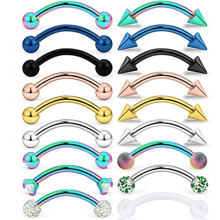 Eyebrow Ring 16G Surgical Steel Curved Barbell Ball Kit Diamond CZ ...