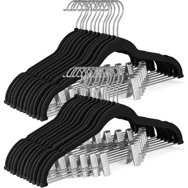 ACSTEP 12 Pack Heavy Duty Wooden Clothes Hangers with Metal Clips ...